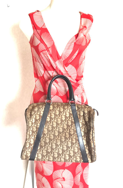70's vintage Christian Dior brown trotter jacquard handbag. ECLAIR zip ...